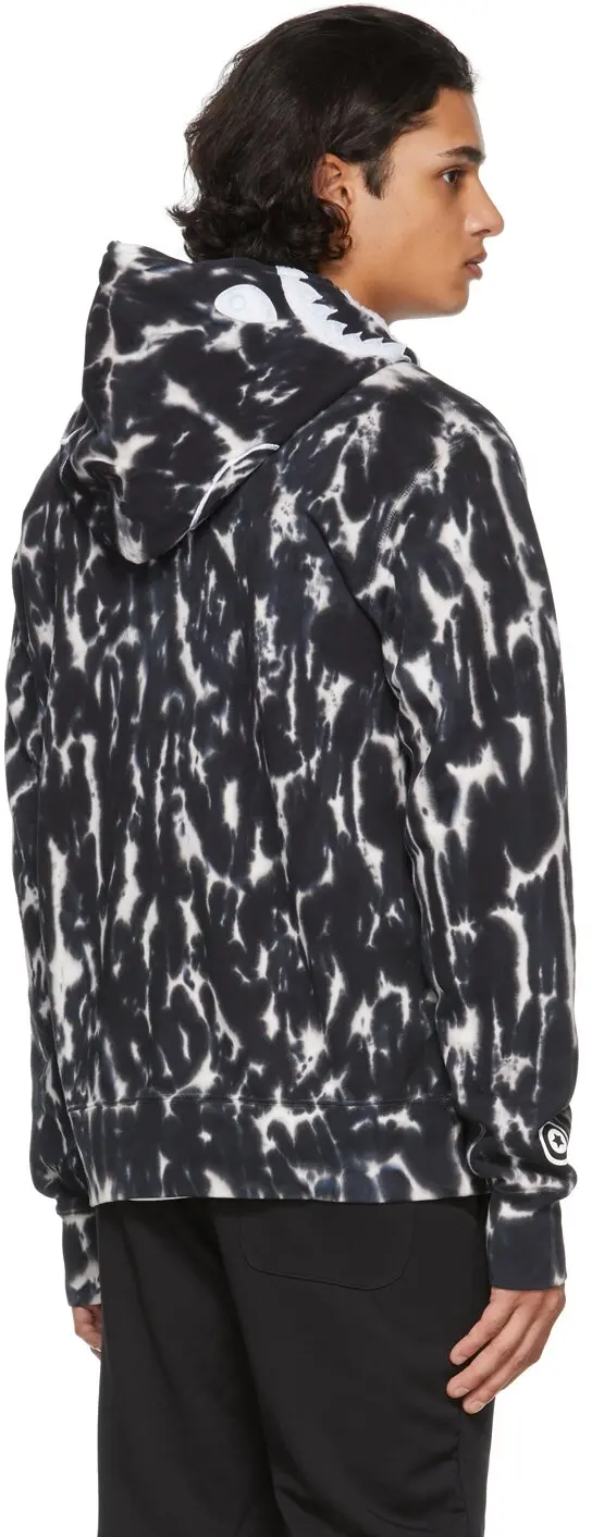 A Bathing Ape Navy & White Tie-Dye Shark Zip Hoodie - Bkx Black